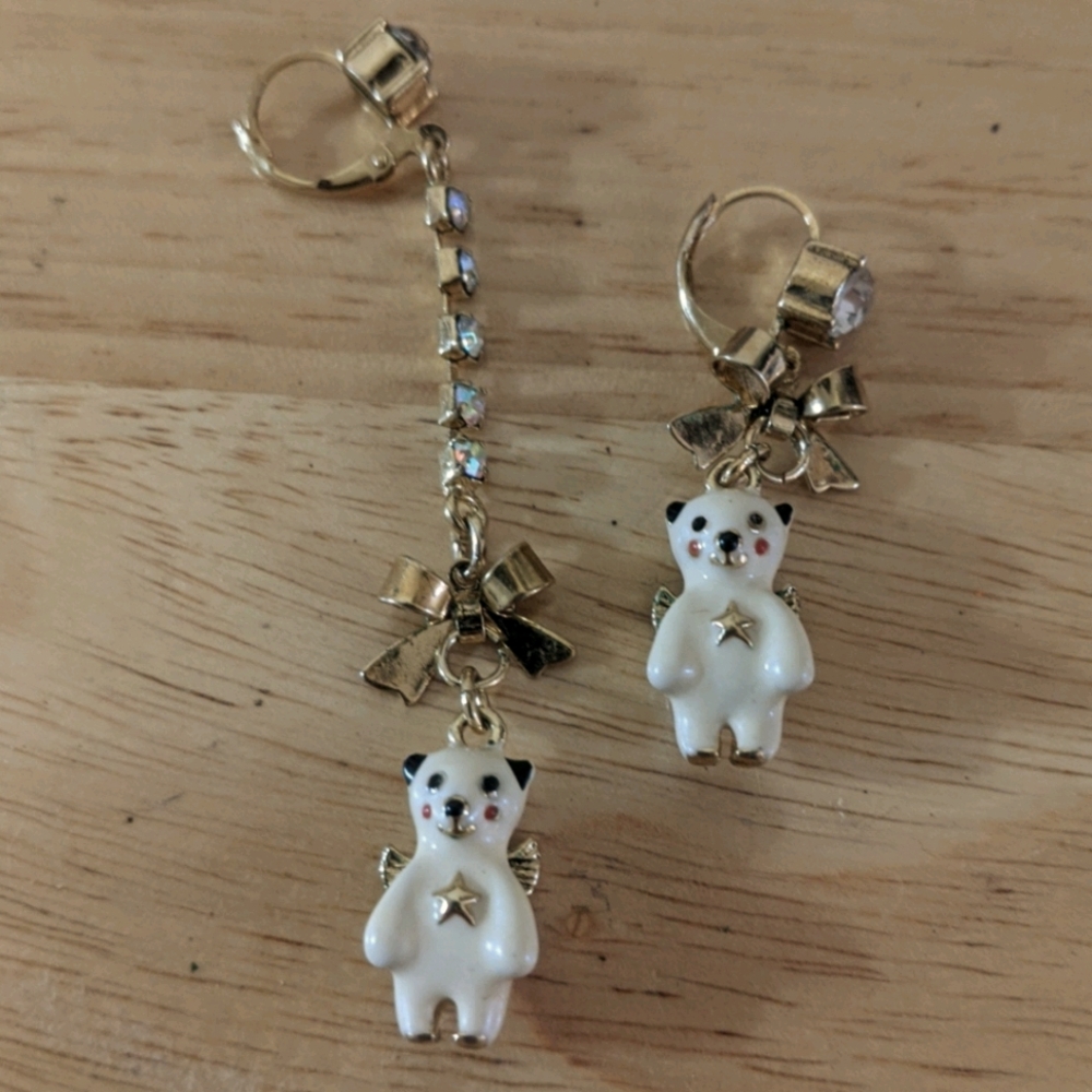 Betsey Johnson Snow Angel Teddy Bear Star Earrings - Gem